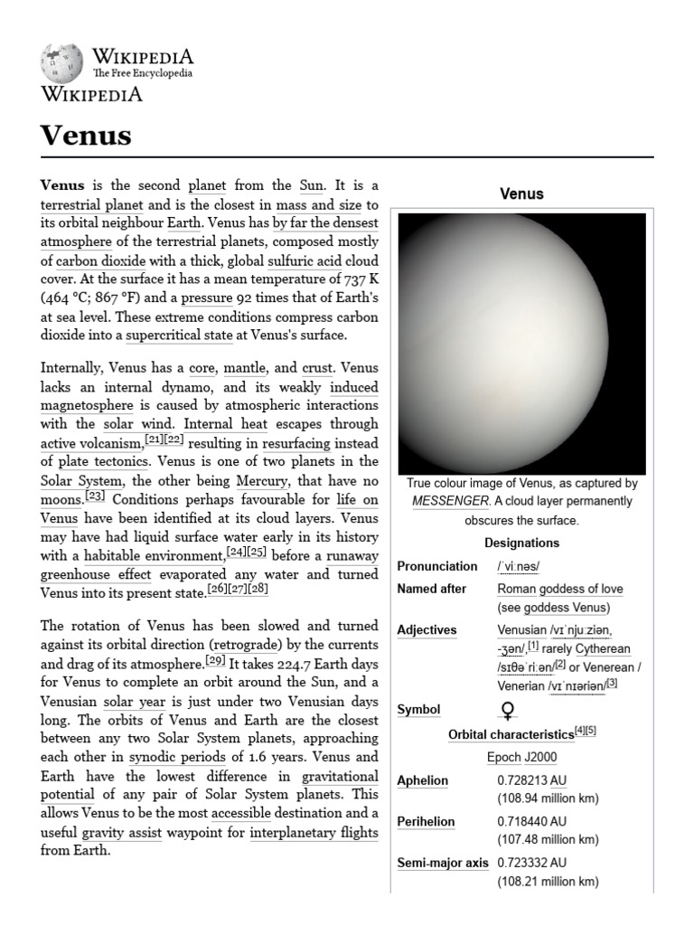 Venus Facts | PDF | Venus | Planetary Core