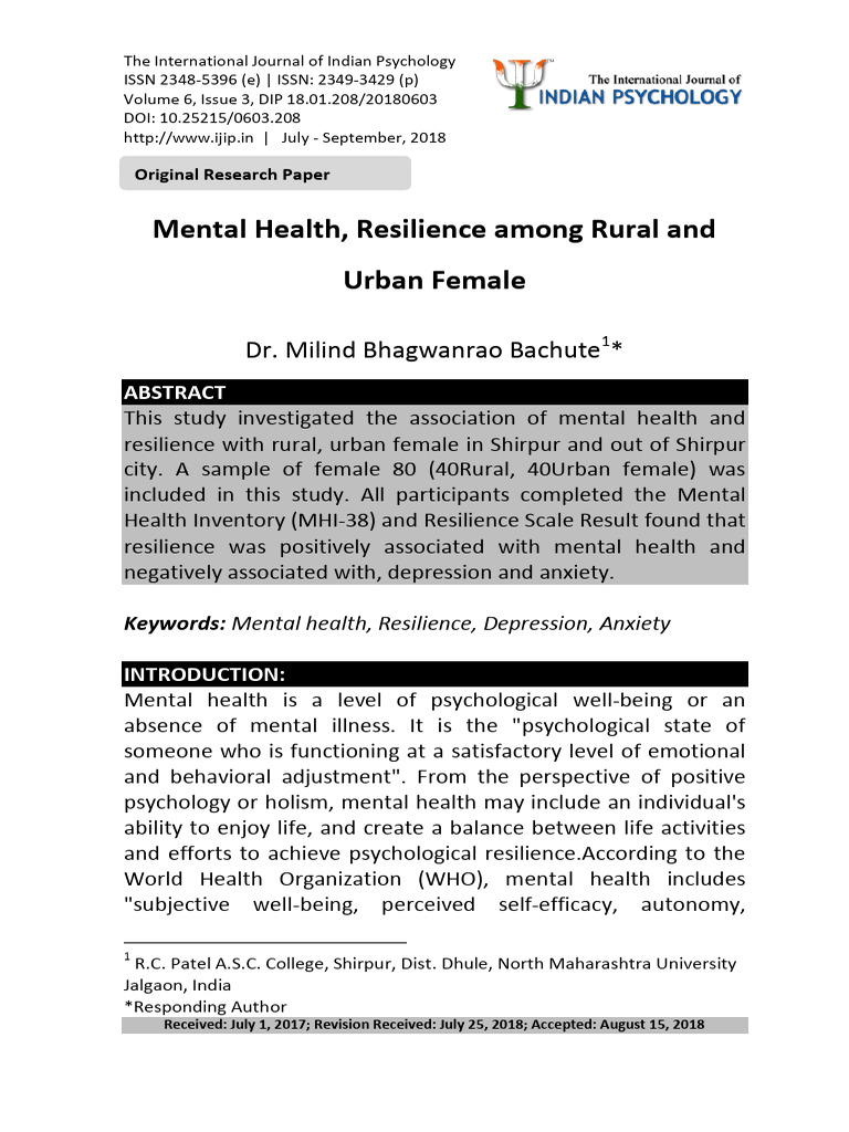 Article | PDF | Psychological Resilience | Mental Health