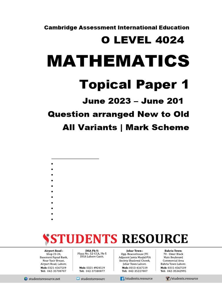 Final 4024 O Level Maths P1 Topical 2023 2016 | PDF | Geometry | Numbers
