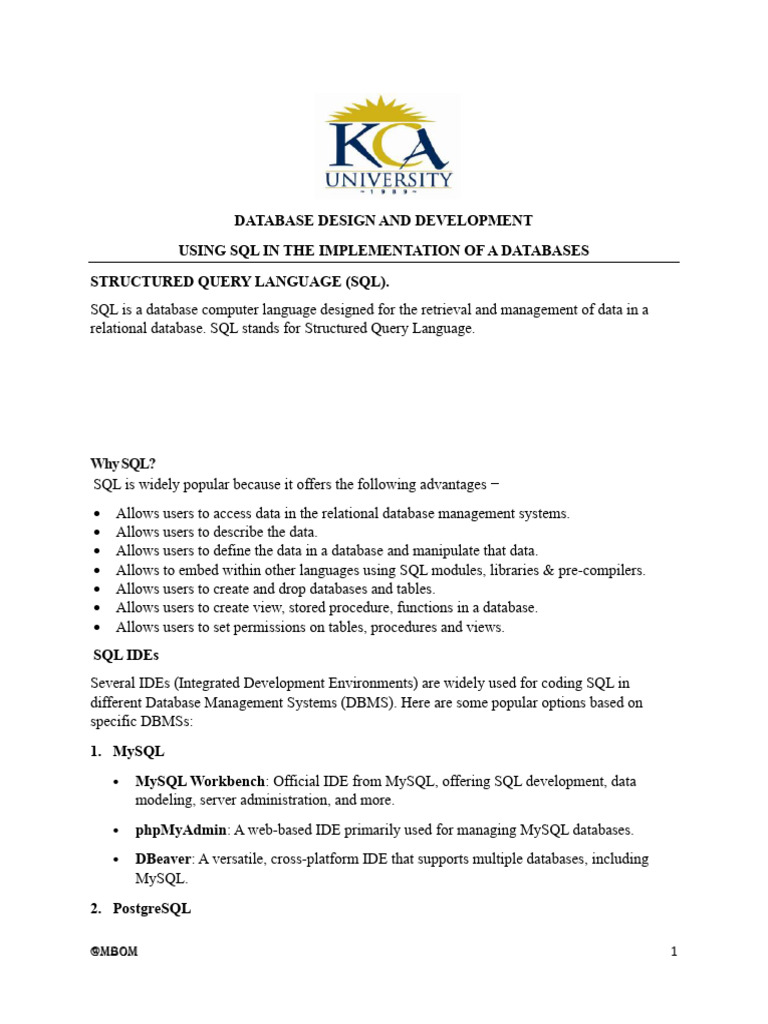 SQL Database Design and IDEs Guide | PDF | Databases | Sql