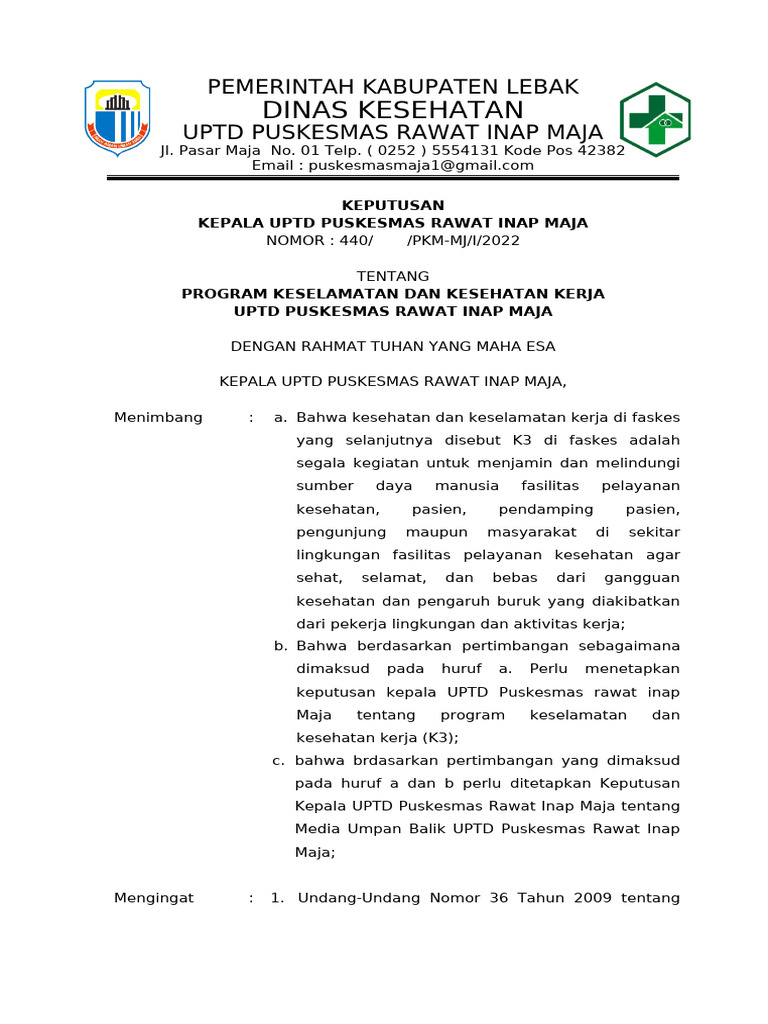 SK Program Keselamatan Dan Kesehatan Kerja (K3) | PDF