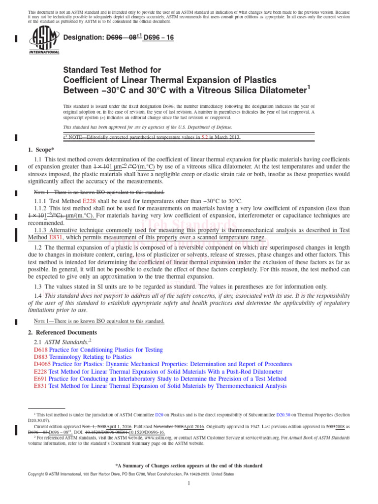 ASTM-D696-16 | PDF | Thermal Expansion | Temperature