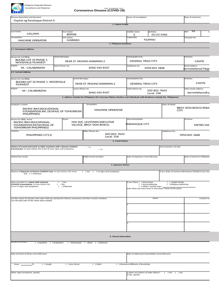 Bernie Lallana Medical Data | PDF | Diseases And Disorders | Epidemiology