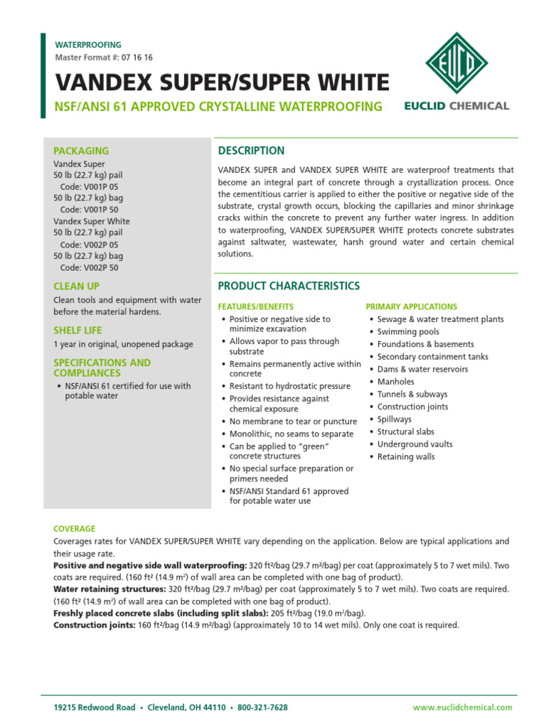 Vandex Super-Super White | PDF | Concrete | Water