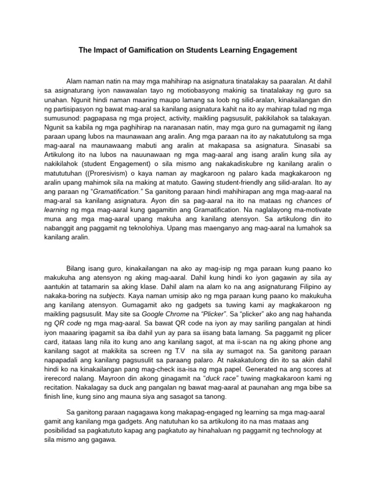 The Impact of Gamification on Students Learning Engagement | PDF