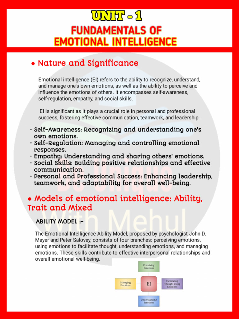 Sem-3 EMOTIONAL INTELLIGENCE Unit-1 (Eng) | PDF