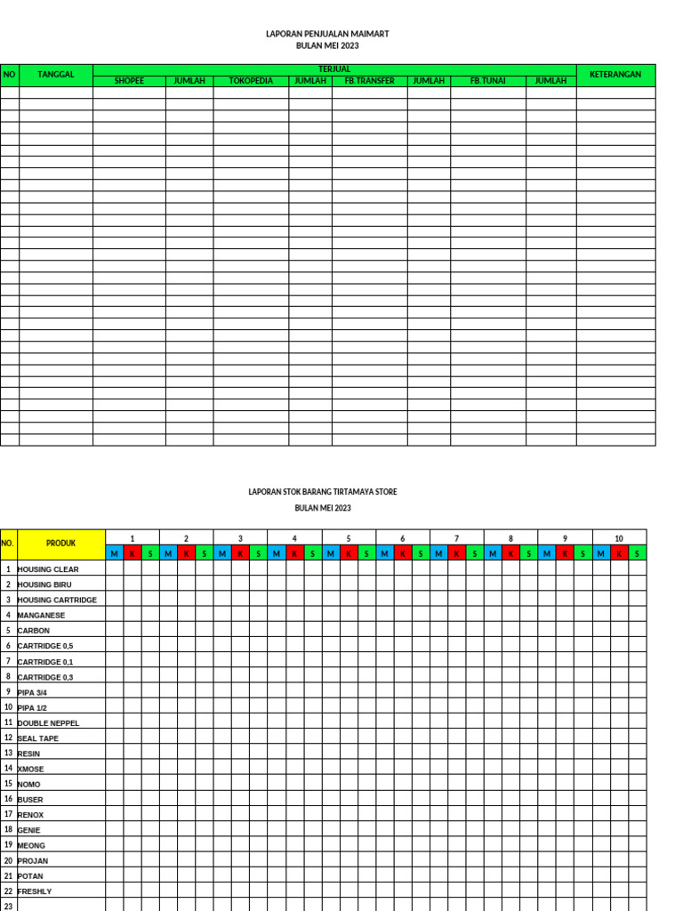 Form Stok Produk | PDF