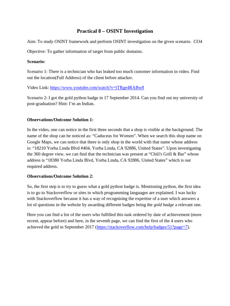 OSINT Investigation for Tech Students | PDF