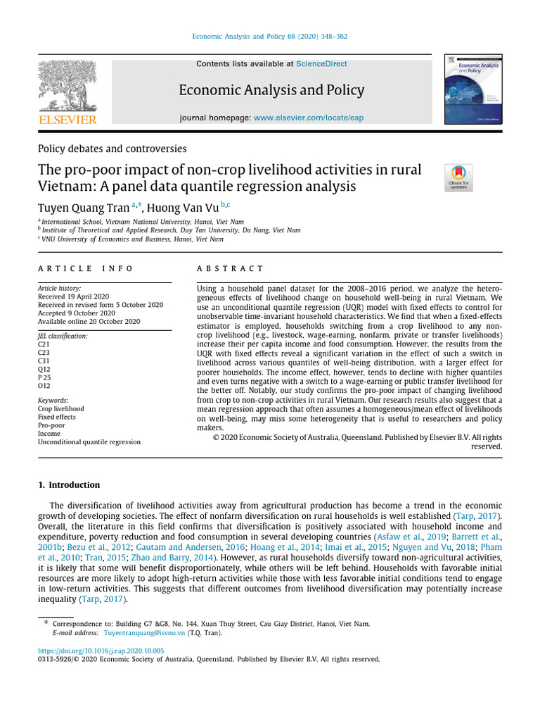 Rural Vietnam Livelihood Impact | PDF | Linear Regression | Fixed ...