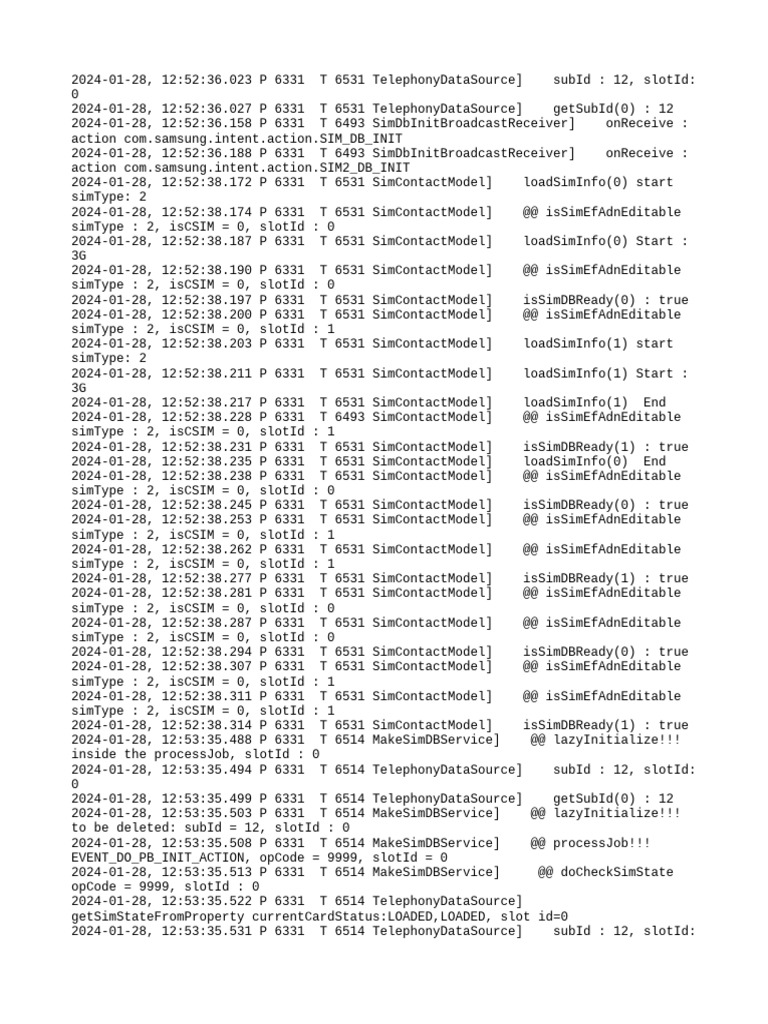 SIM Database Initialization Logs | PDF