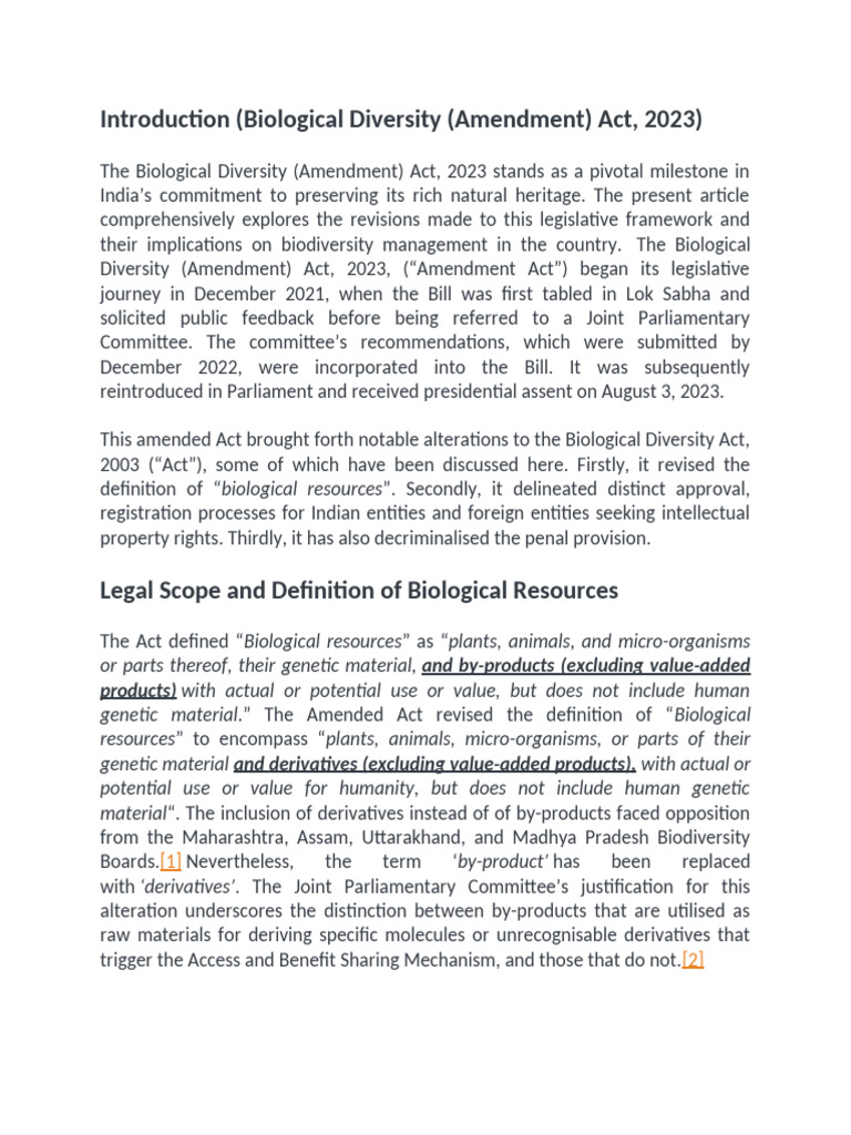 Biological Diversity (Amendment) Act, 2023 | PDF | Biodiversity | Intellectual Property