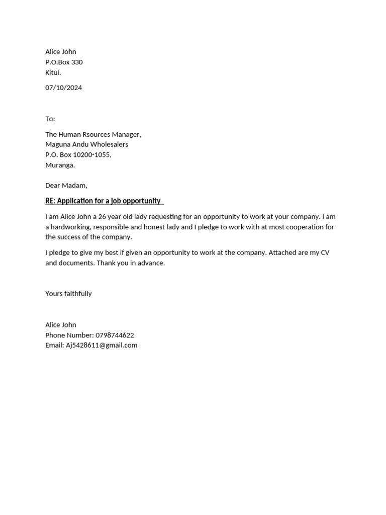 Job Application from Alice John | PDF