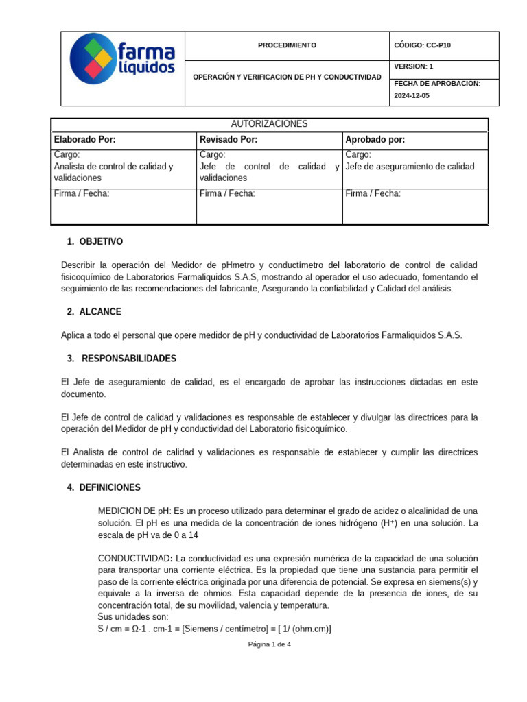 CC-P10 Operacion y Verificacion de PH y Conductividad Original | PDF | Ph | Solución tampón