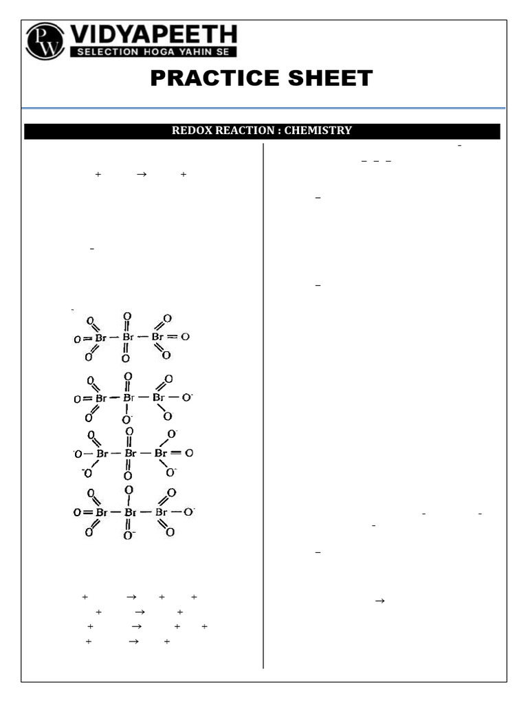 Practice Sheet Redox Reaction Chemistry Question Mamta Ma'Am Neeraj ...