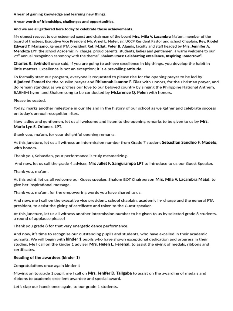 Script For Annual Recognition | PDF