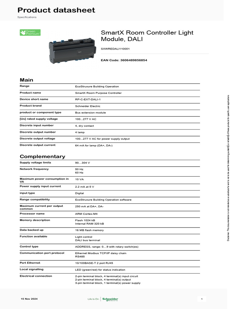 Schneider Electric_SpaceLogic-RP-Controller-Light-Blind-Modules_SXWREDALI110001 | PDF | Power ...