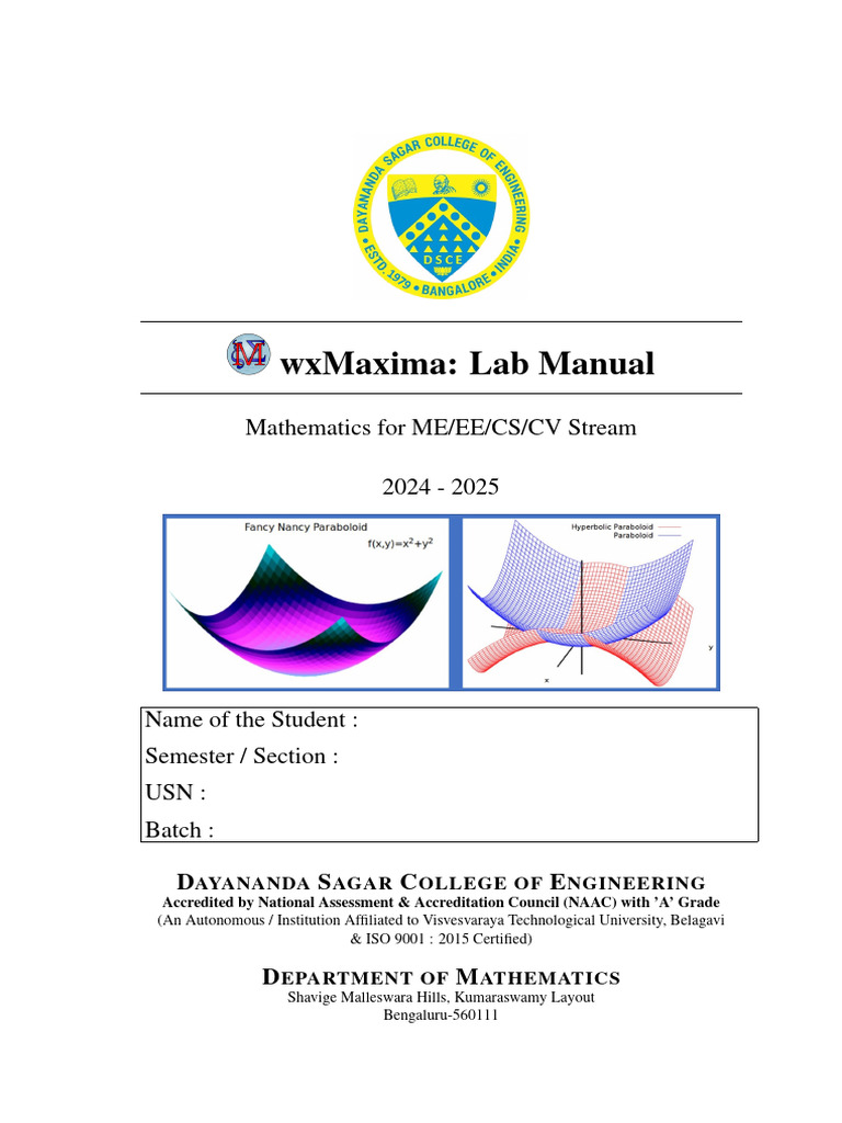 Lab Manual WxMaxima 2024 25pdf | PDF | Integral | Algebra