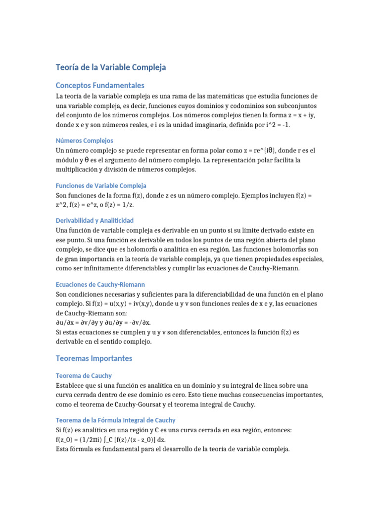 Teoría de la Variable Compleja | PDF | Análisis complejo | Número complejo