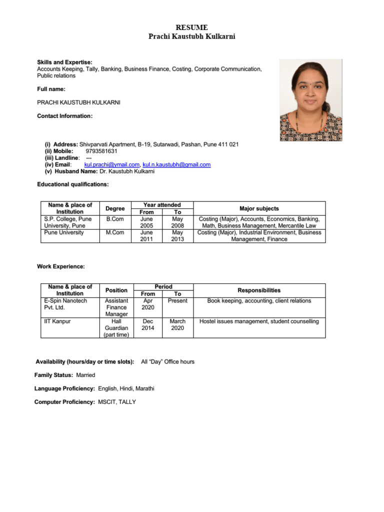 Prachi Kulkarni's Professional Resume | PDF