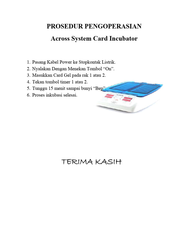 Prosedur Pengoperasian Across Incubator | PDF