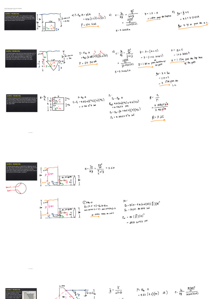 Chapter 03 Part 01 Total Hydrostatic Force On Surfaces Sample Problems S2 | PDF