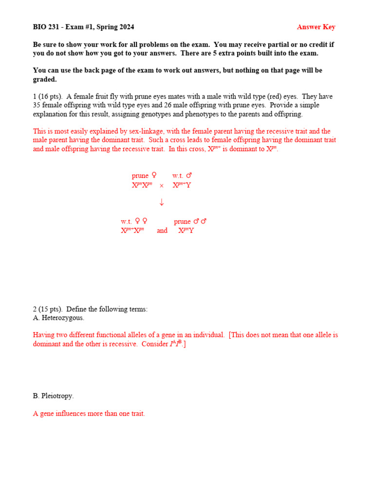 Exam1_key | PDF | Dominance (Genetics) | Genotype