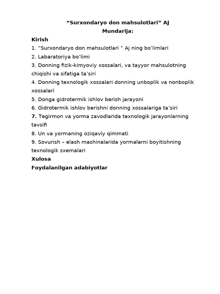 “Surxondaryo don mahsulotlari” AJ | PDF