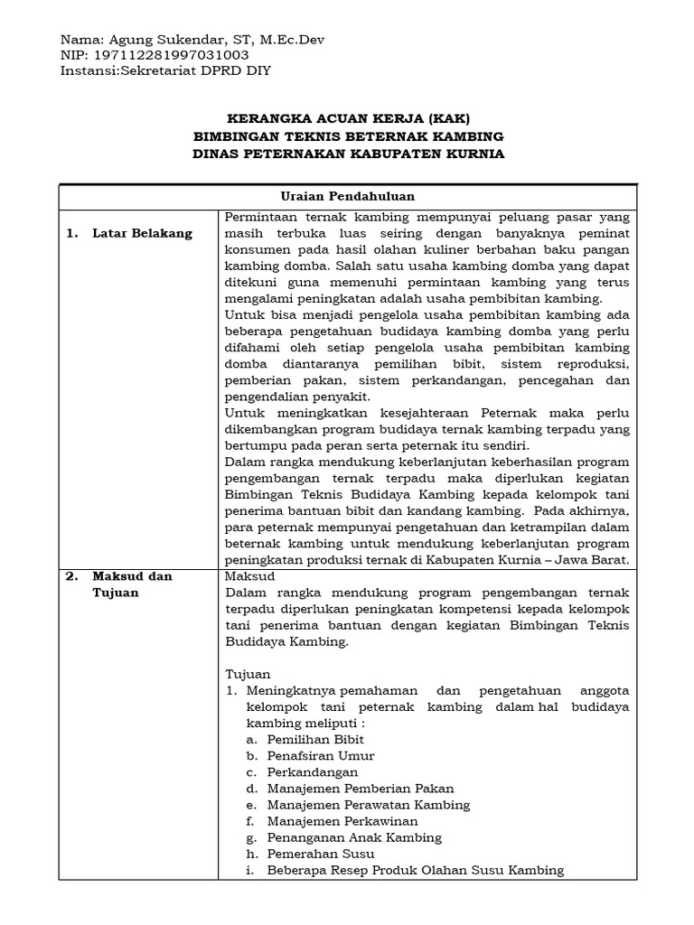 Agung Sukendar - Lampiran 9 - KAK Swakelola Tipe I Dan Kontrak Swakelola Tipe IV (Revisi) | PDF