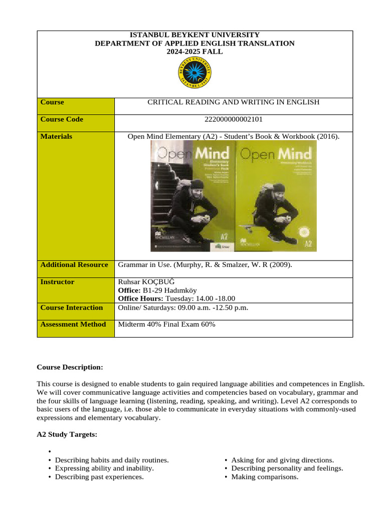 Critical Reading Writing in English Syllabus - Kopya | PDF | Adverb ...