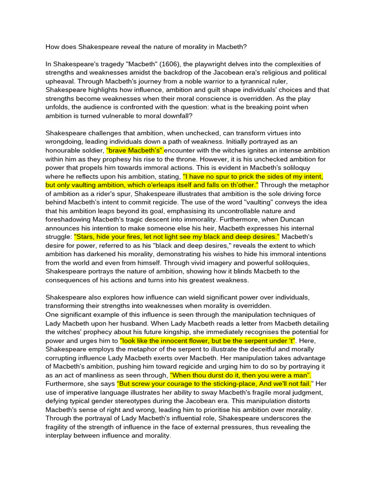 How does Shakespeare reveal the nature of morality in Macbeth_ | PDF ...