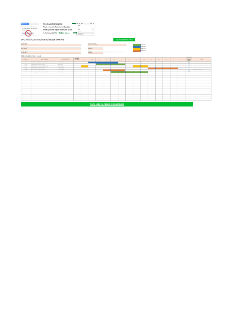 IC Two Week Construction Schedule Template Google Sheets | PDF