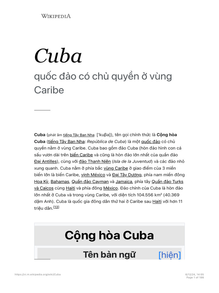 Cuba - Wikipedia Tiếng Việt | PDF
