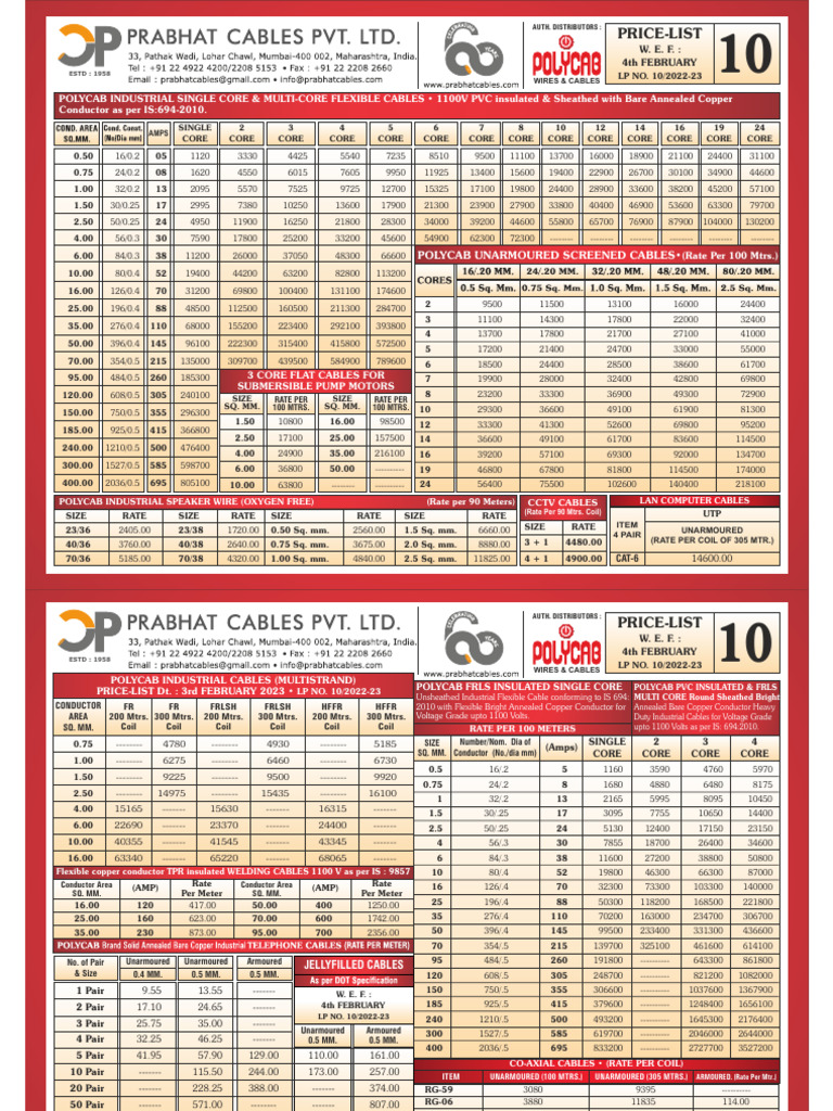Polycab Industrial Cables Price List | PDF | Electrical Conductor | Wire