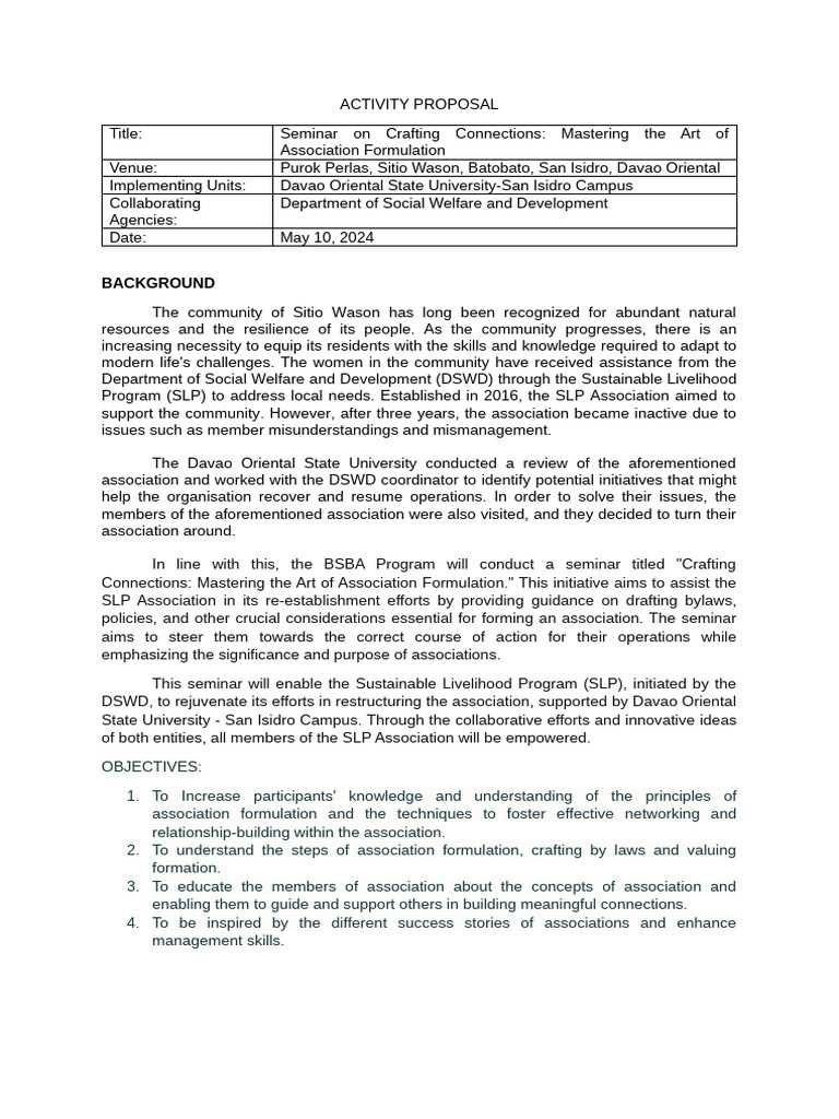 ACTIVITY PROPOSAL FOR EXTENSION | PDF