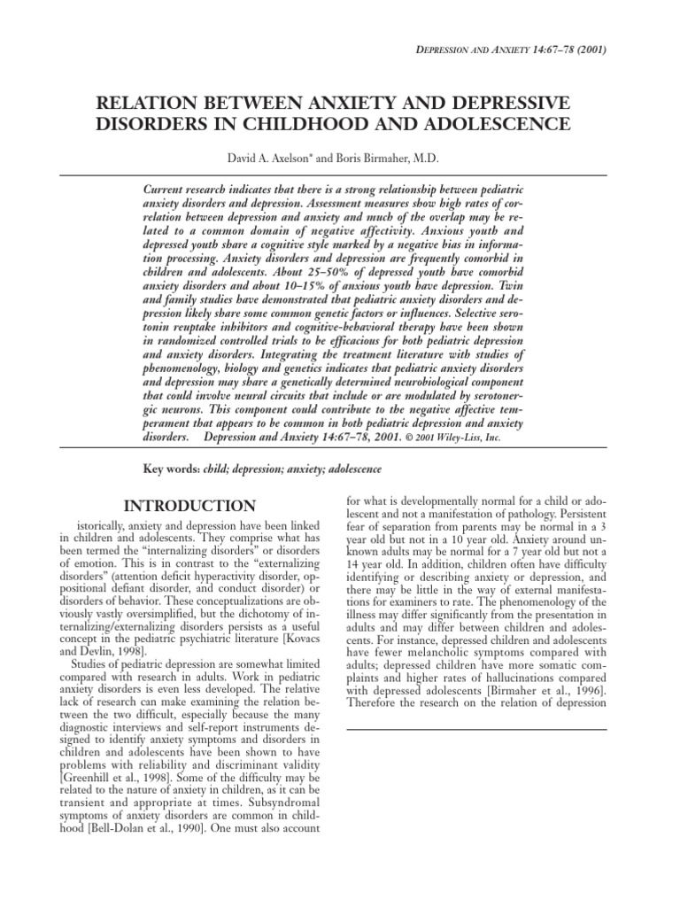 Depression and Anxiety - 2001 - Axelson - Relation Between Anxiety and ...