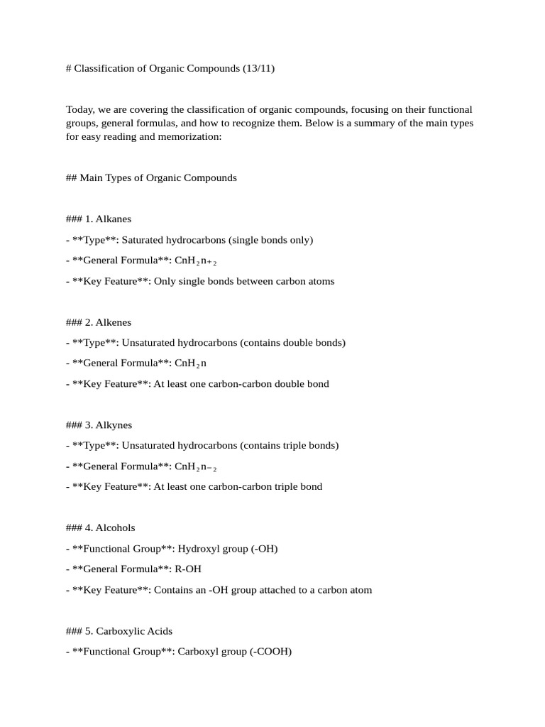 Classification of Organic Compounds Guide | PDF | Functional Group | Amide