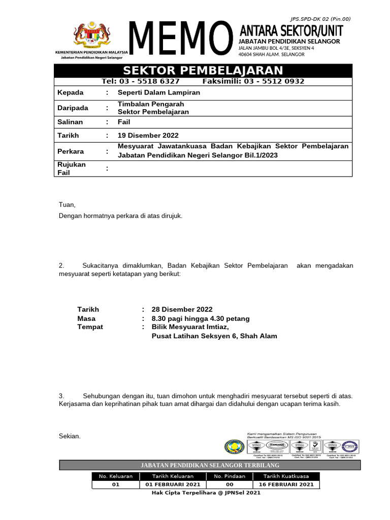 Memo - Mesyuarat BKGK | PDF