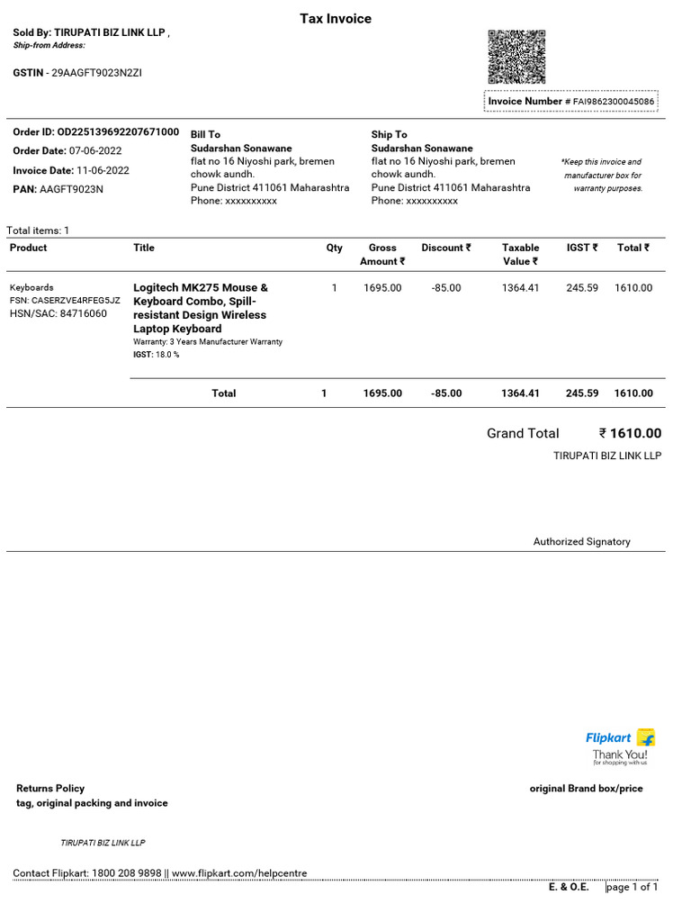 Logitech Bill | PDF | Taxes