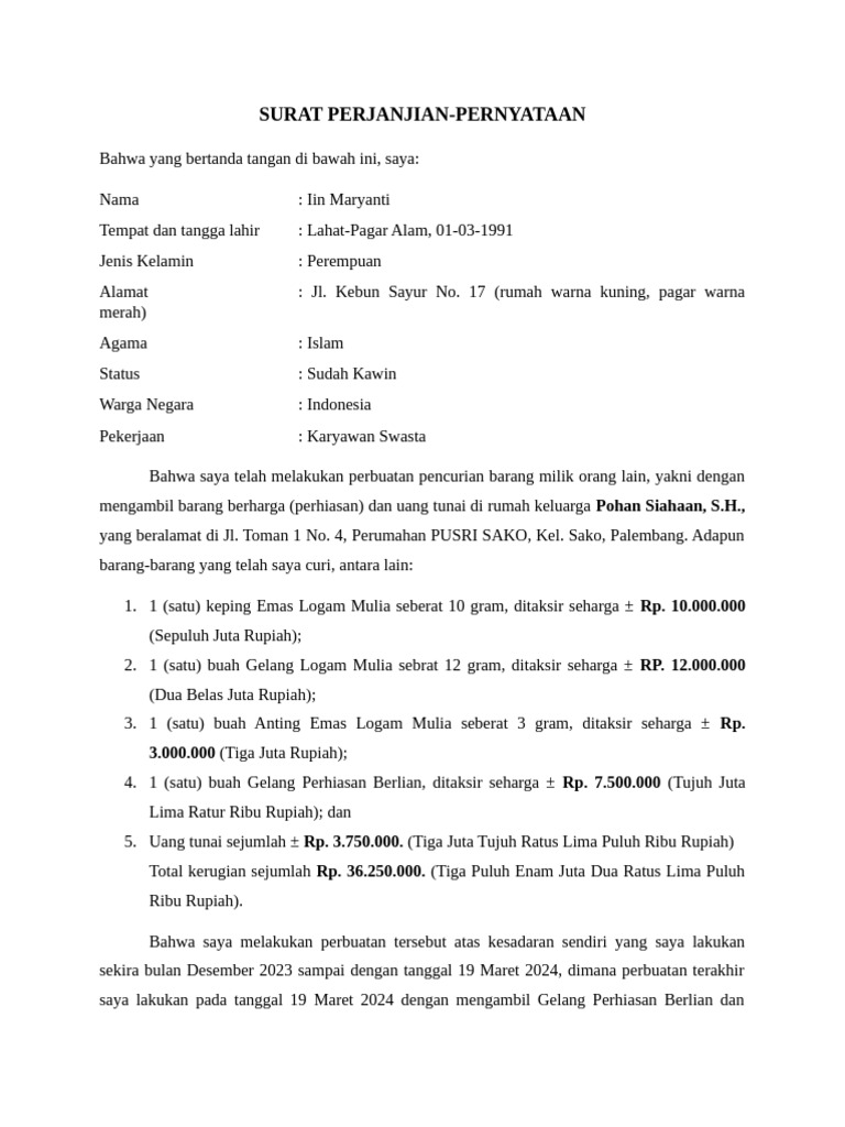 SURAT PERJANJIAN | PDF