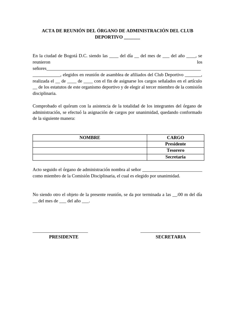 Modelo Acta de Reunion de Comite Ejecutivo | PDF