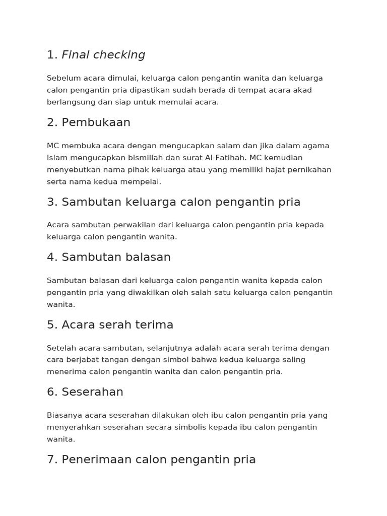 Susunan Acara Pernikahan Mulai Akad Sampai Resepsi Pdf