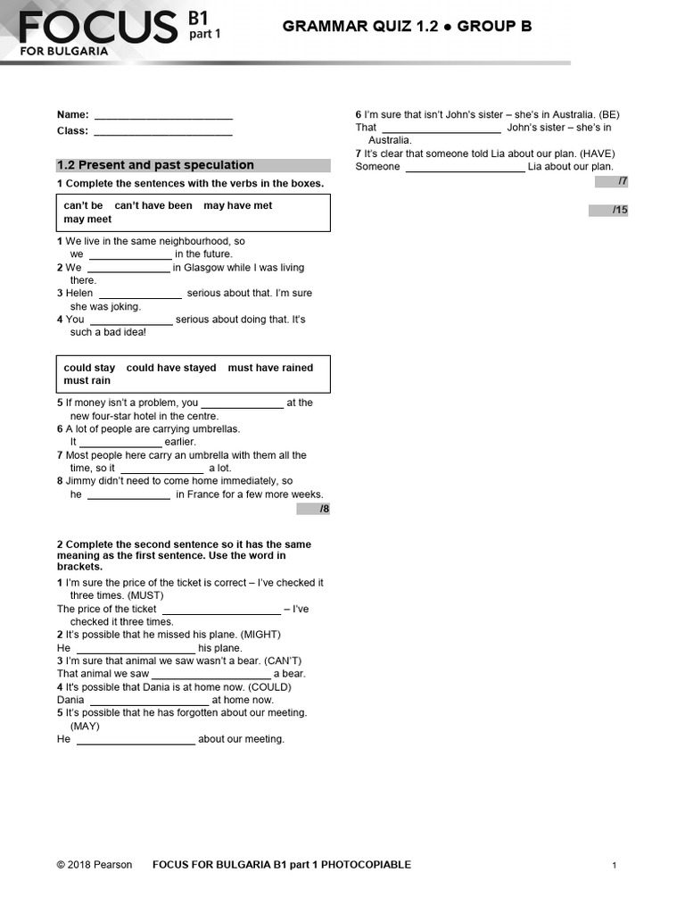 Grammar Quiz 1 2B | PDF | Linguistics | Language Families