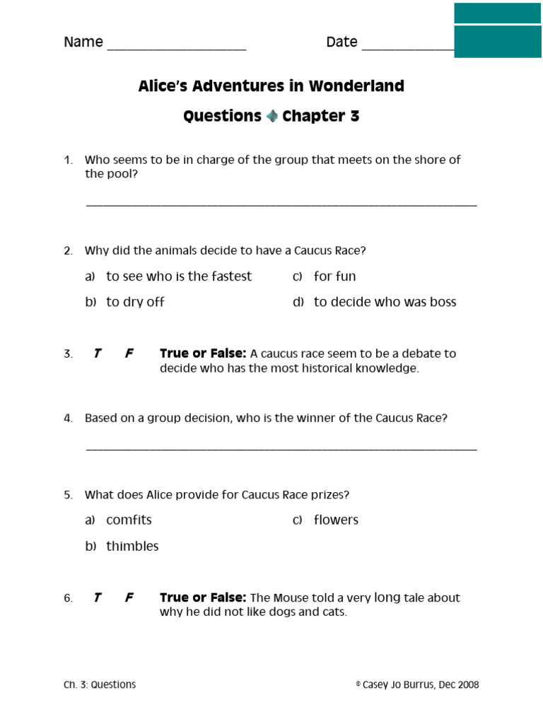 Chapter 3: Alice's Questions & Answers | PDF | Alice's Adventures In ...