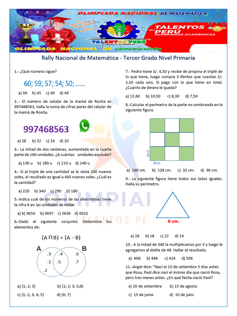 Examen Matematica Tercero | PDF