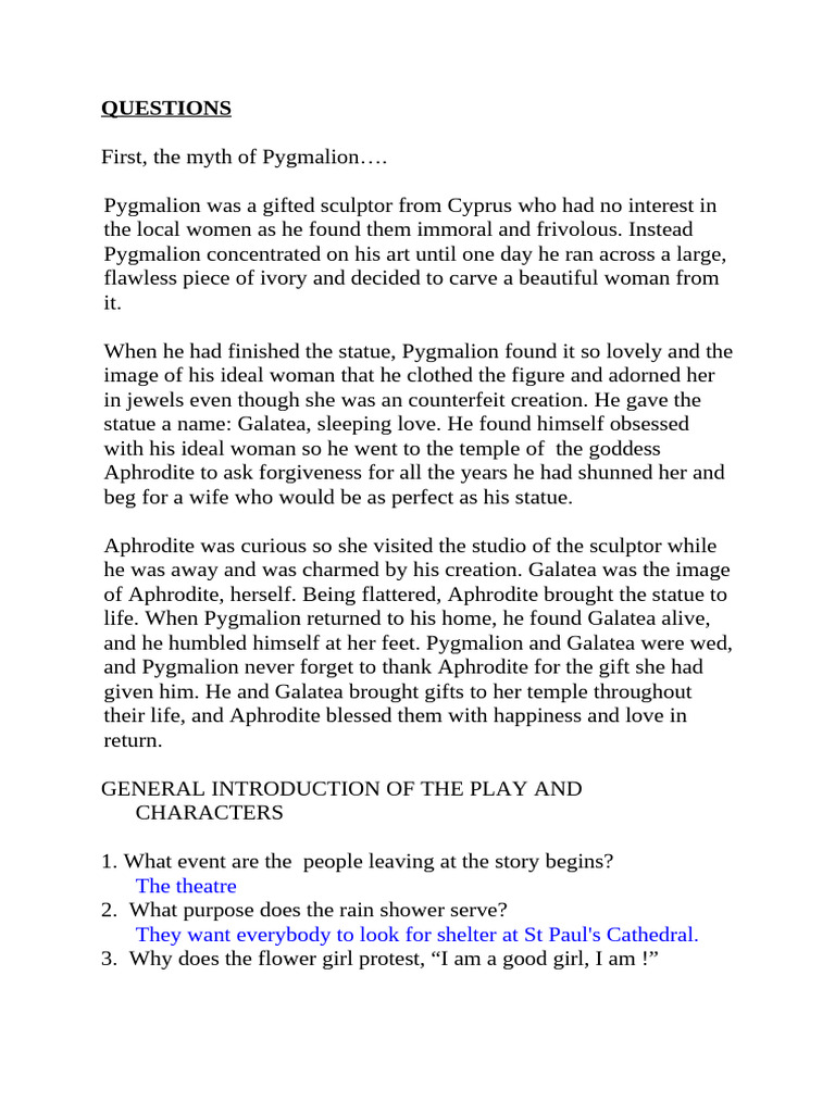 My Fair Lady Questions and Some Answers | PDF | Pygmalion (Play)