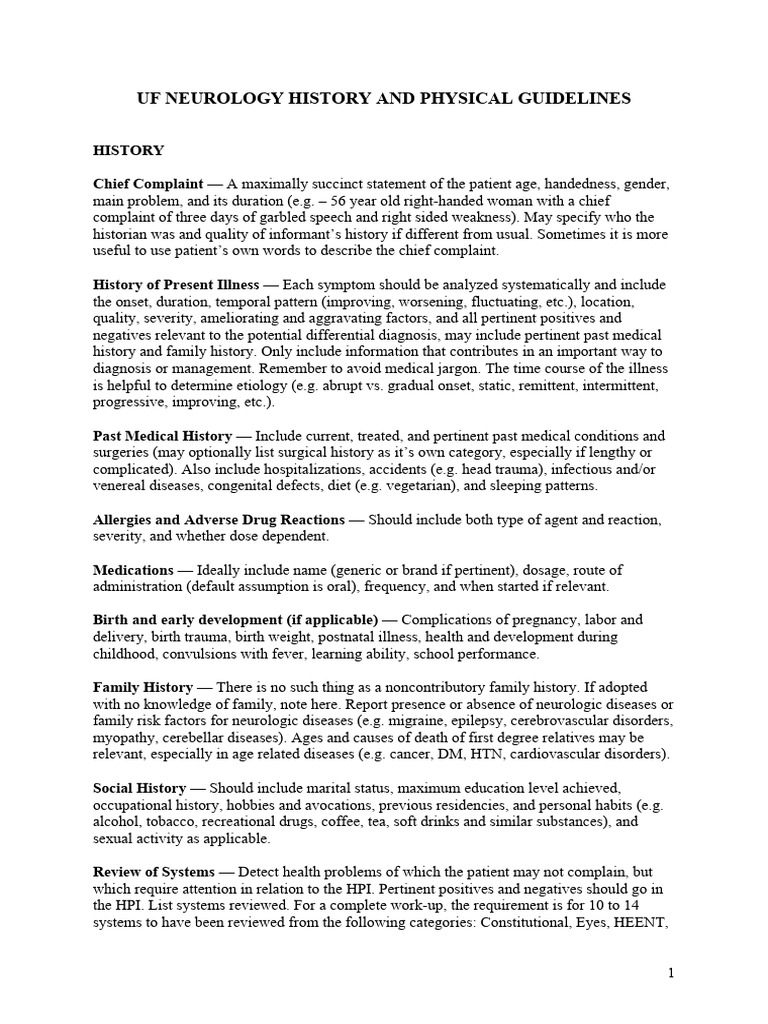 Neurology History and Physical Guidelines | PDF | Neurology | Medical ...