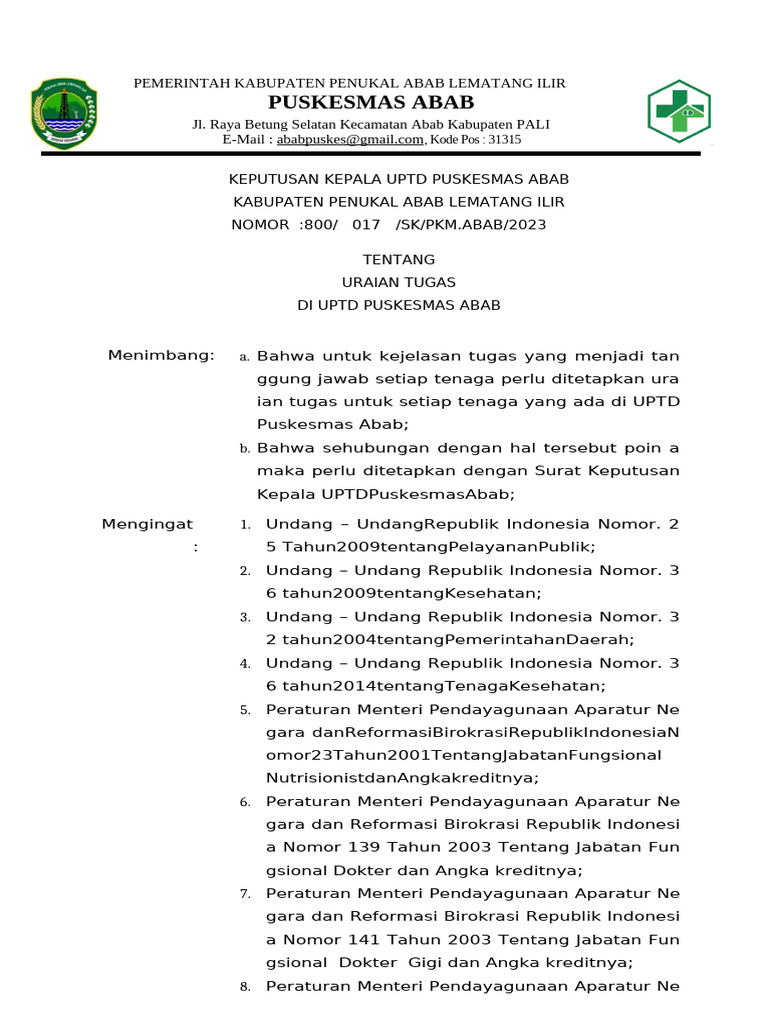 Uraian Tugas SK ABAB | PDF