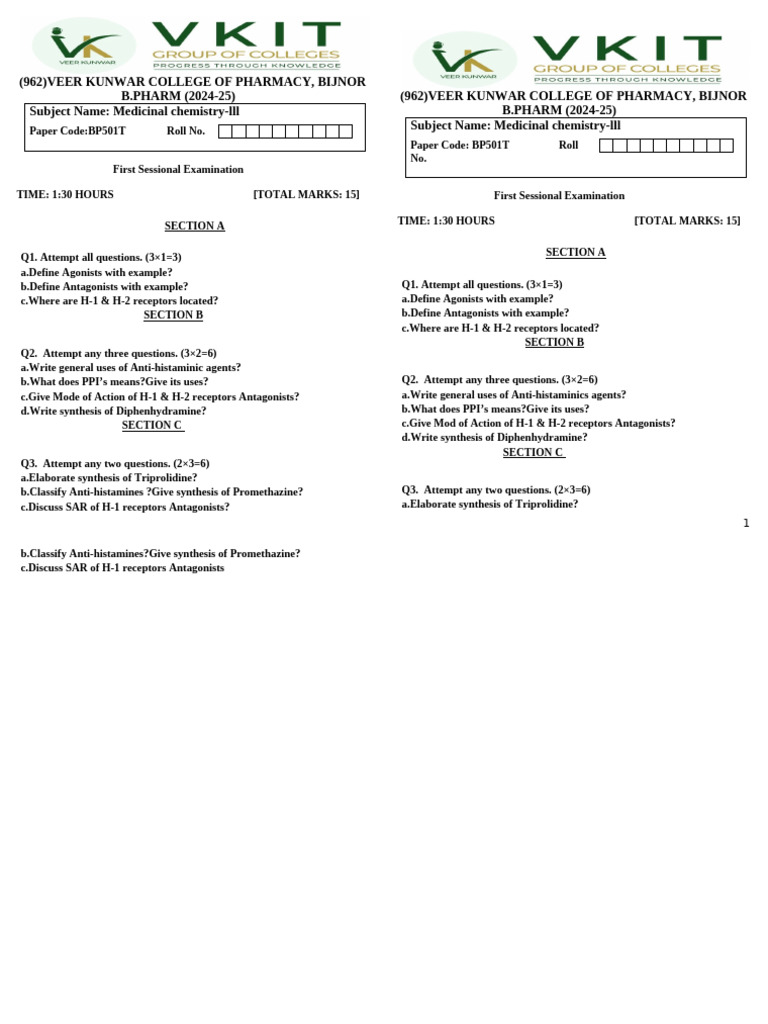 Medichem-Lll Sessional Paper Bpharma | PDF | Receptor Antagonist | Receptors