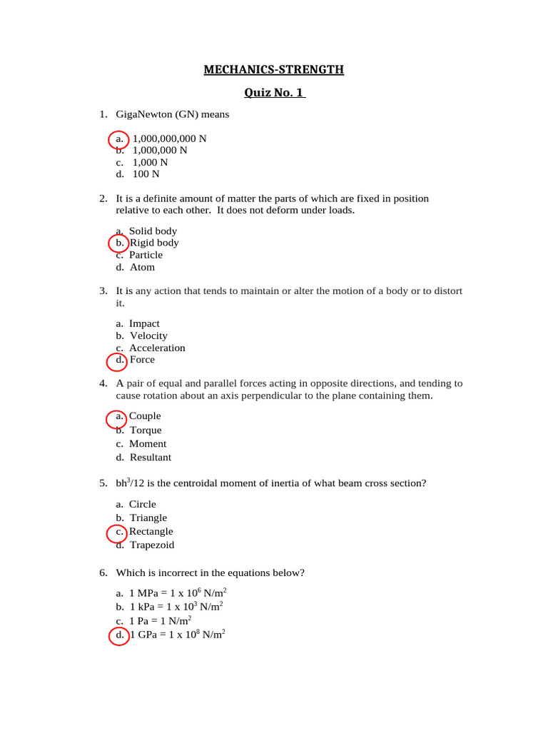 Structural Quiz | PDF | Stress (Mechanics) | Concrete
