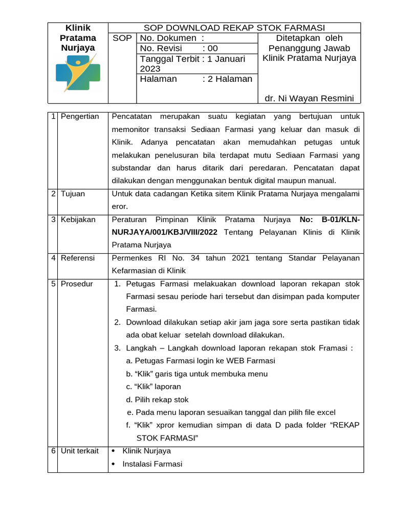 Sop Download Rekap Stok Farmasi | PDF